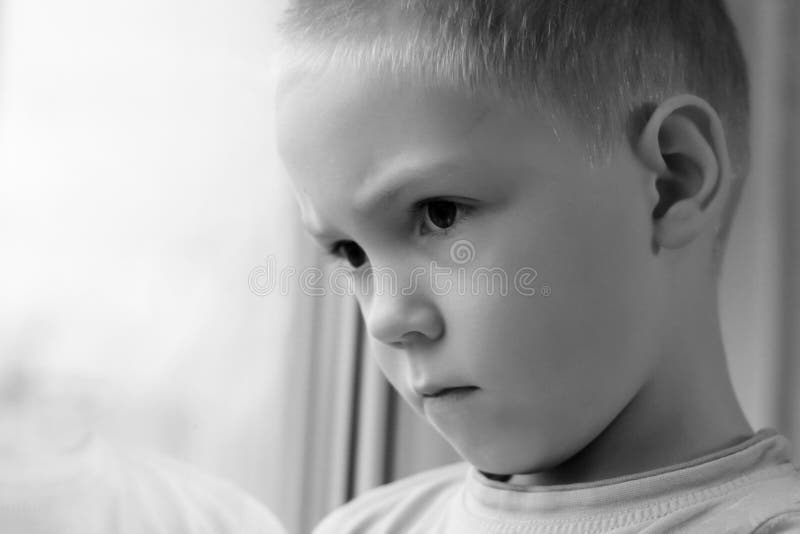 Sad Boy at the Window, Loneliness and Depression Stock Photo - Image of ...