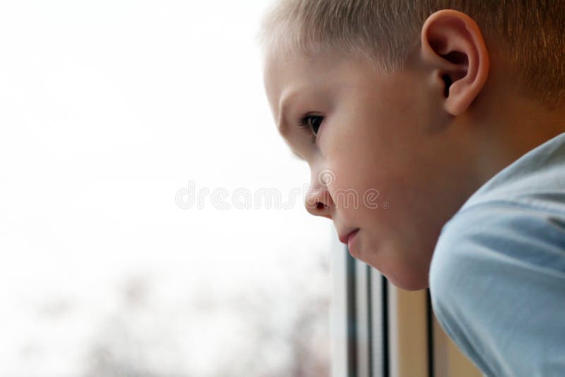Sad Boy at the Window, Loneliness and Depression Stock Image - Image of ...