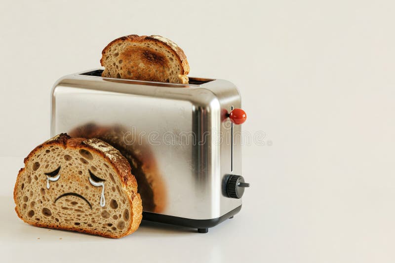 Sad Bread Cries Next To the Toaster. Space for Text. Stock Image ...