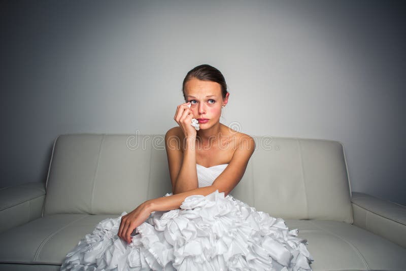 Sad Bride Crying Sitting on a Sofa Stock Image - Image of disappointed ...