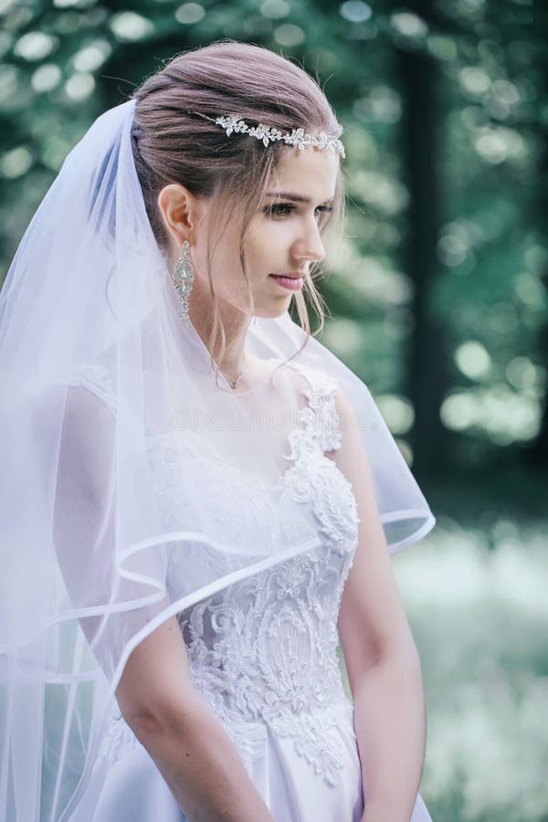 Sad bride in veil stock image. Image of attractive, natural - 166224833