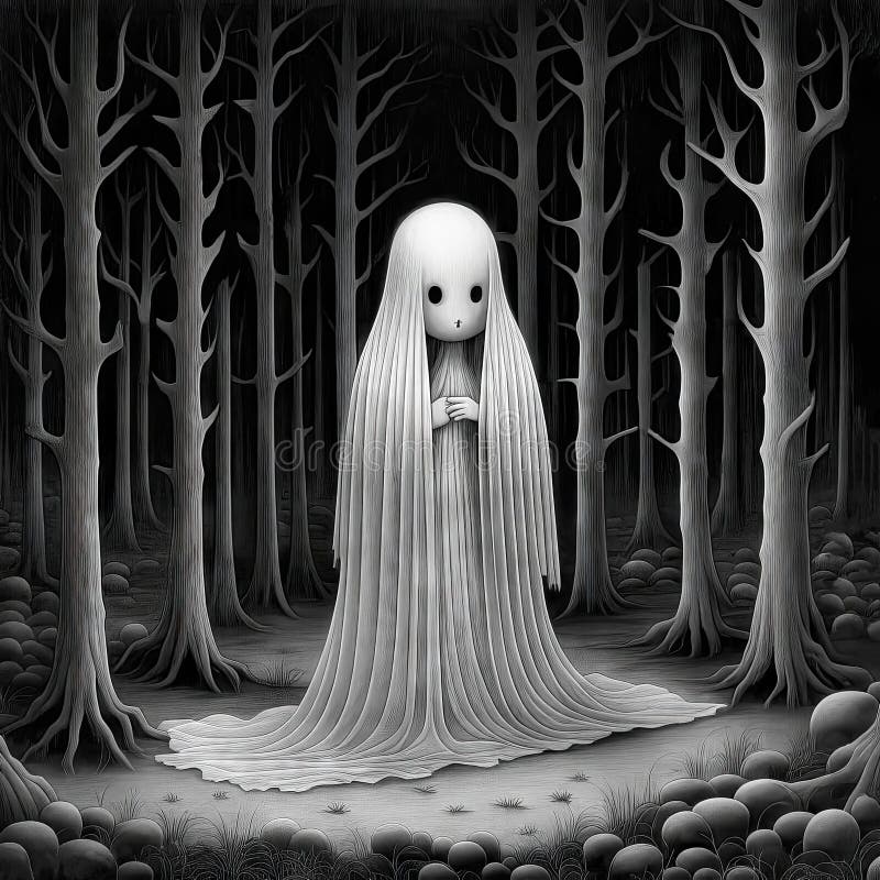 A Sad, Brooding Ghost at Night in the Woods, a Grayscale Fantasy ...