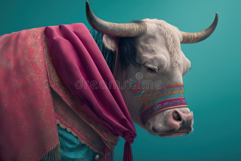 Sad Bull Wearing Matador Clothes Created with Generative AI Technology ...