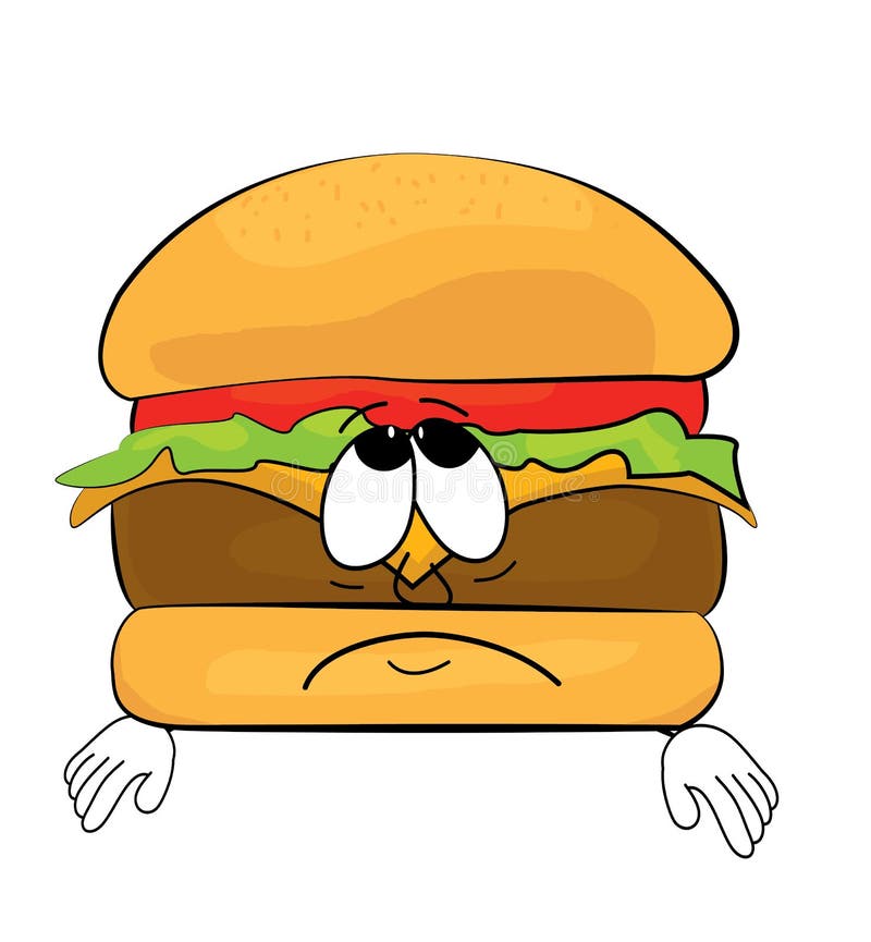 Sad burger cartoon stock illustration. Illustration of sadness - 43762532