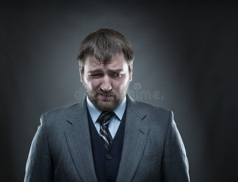 Sad Businessman Agaist Gray Stock Image - Image of loneliness, grief ...
