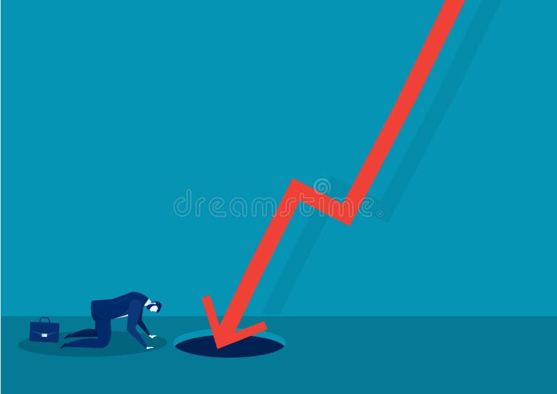 Sad Businessman Fail with Falling Down Red Arrow Graph Financial Crisis ...
