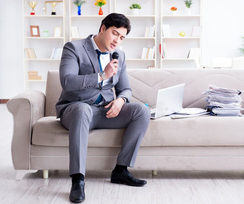 Sad Businessman Singing in Office Stock Image - Image of executive ...