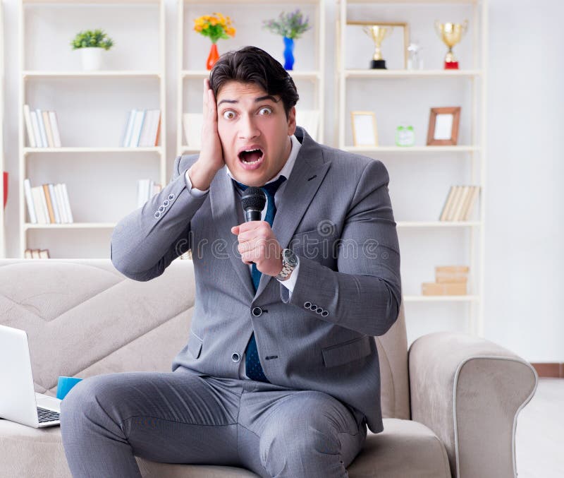 Sad Businessman Singing in Office Stock Photo - Image of executive ...