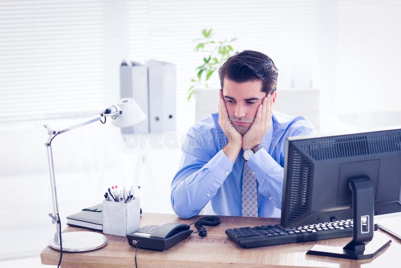 Sad Businessman Sitting at His Desk Stock Image - Image of classy ...