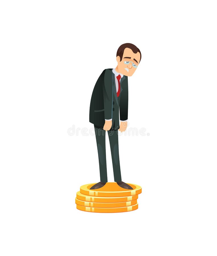 Sad Businessman on Stack of Money Stock Vector - Illustration of crisis ...