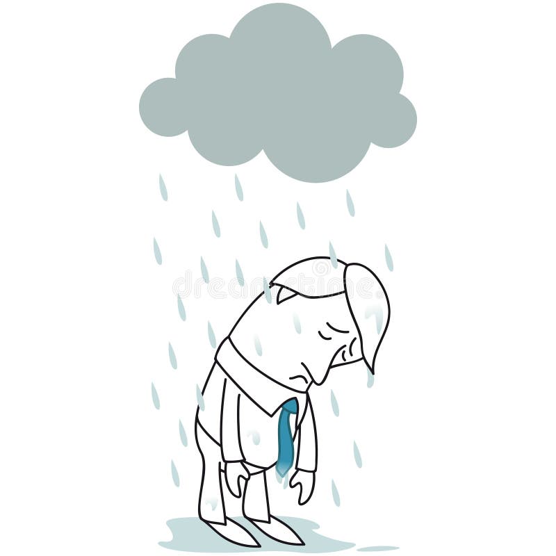 Sad Businessman Standing in the Rain Stock Vector - Illustration of ...