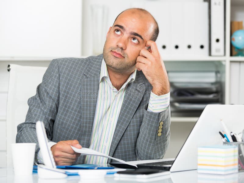 Sad Businessman Thinking about Work Stock Photo - Image of hard ...