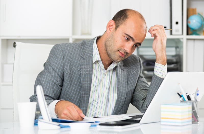 Sad Businessman Thinking about Work Stock Image - Image of working ...