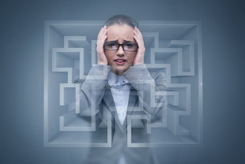 The sad businesswoman lost in maze - Stock Image - Everypixel