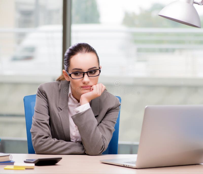 Sad Businesswoman Working at Her Desk Stock Photo - Image of happy ...