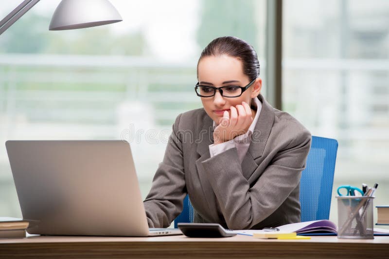 The Sad Businesswoman Working at Her Desk Stock Image - Image of desk ...