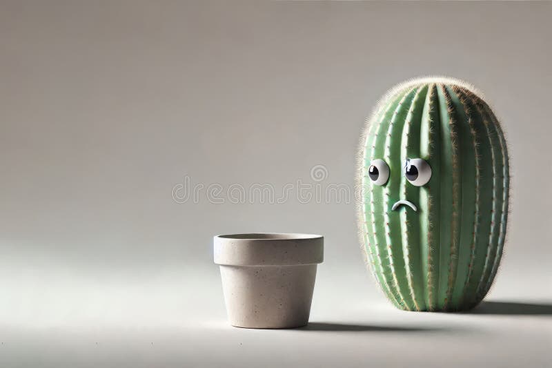 Sad Cactus Next To an Empty Pot. Space for Text. Stock Photo - Image of ...