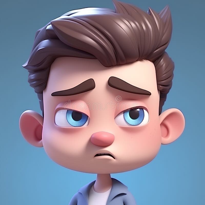 Sad Cartoon Boy with a Sad Expression on His Face. 3d Rendering Stock ...