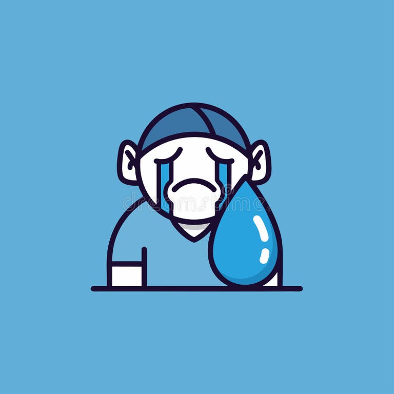 Sad Cartoon Character Crying Blue Tears on Blue Background Stock ...