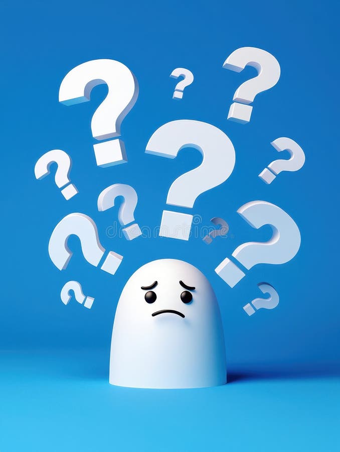 A Sad Cartoon Ghost Figure Surrounded by Floating Question Marks on a ...