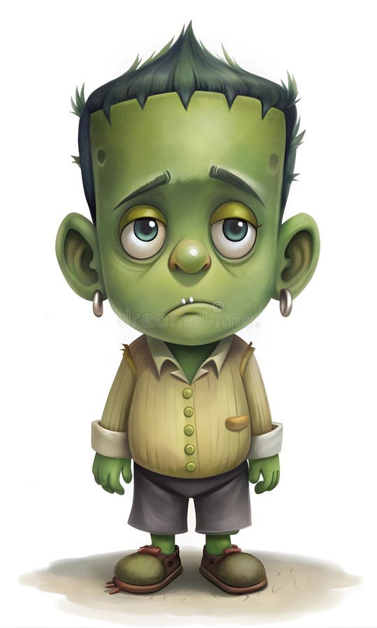A Sad Cartoon Monster Stands Alone in a Simple Outfit, Featuring a ...