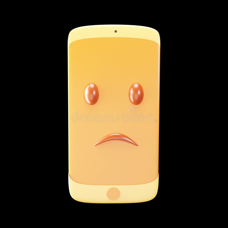 Sad Cartoon Phone 3D Render Icon on Black Stock Illustration ...