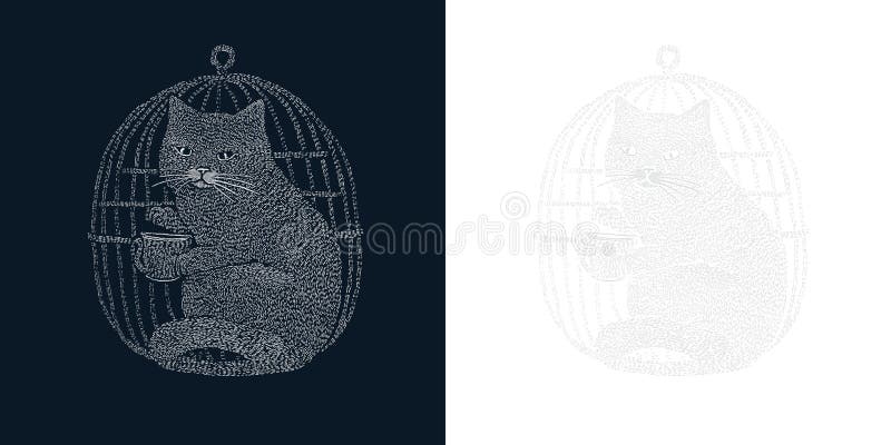 Sad Cat Drinking Tea Inside a Birdcage with Transparent Background ...