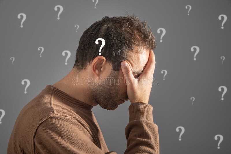 Sad Caucasian Man with a Question Marks Stock Illustration ...