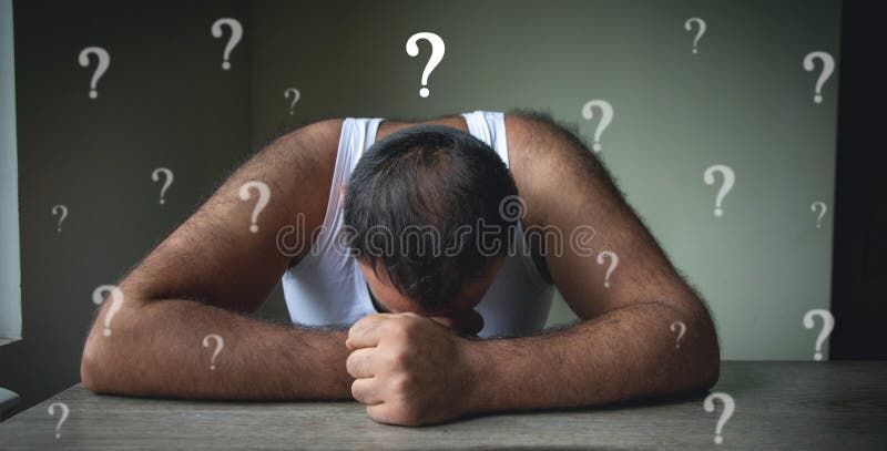 Sad Caucasian Man with a Question Marks Stock Illustration ...