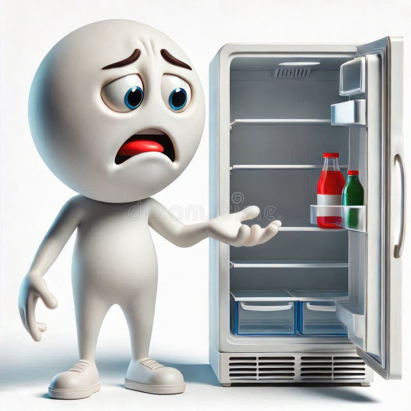 A Sad Character at an Empty Refrigerator. Stock Image - Image of ...