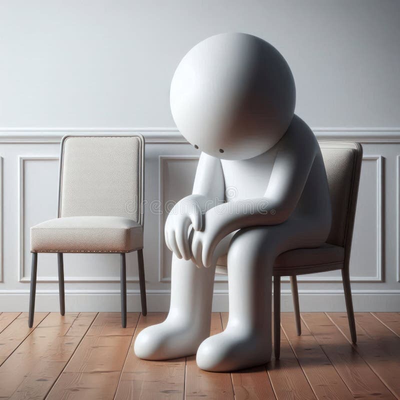 A Sad Character is Sitting on a Chair in an Empty Room. Stock Image ...