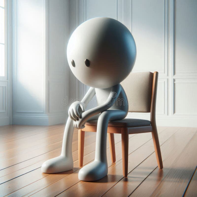 A Sad Character is Sitting in an Empty Room on a Chair. Stock Photo ...