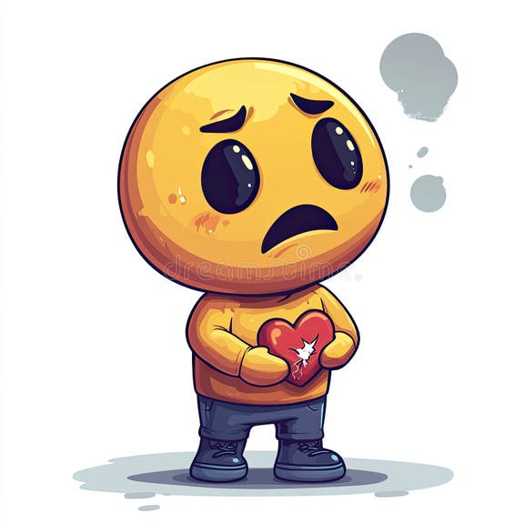 Sad Chibi Emoji Holding Tiny Broken Heart, Expressing Deep Sorrow Stock ...