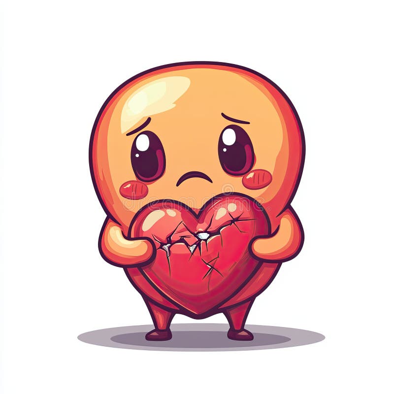 Sad Chibi Style Emoji Holding Broken Heart, Expressing Heartbreak Stock ...