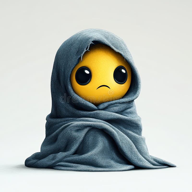 Sad Chibi Style Emoji Wrapped in Gray Blanket, Expressing Loneliness ...
