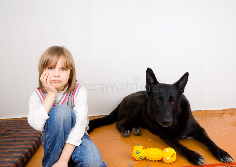 Sad child with dog stock photo. Image of pedigreed, female - 17972016