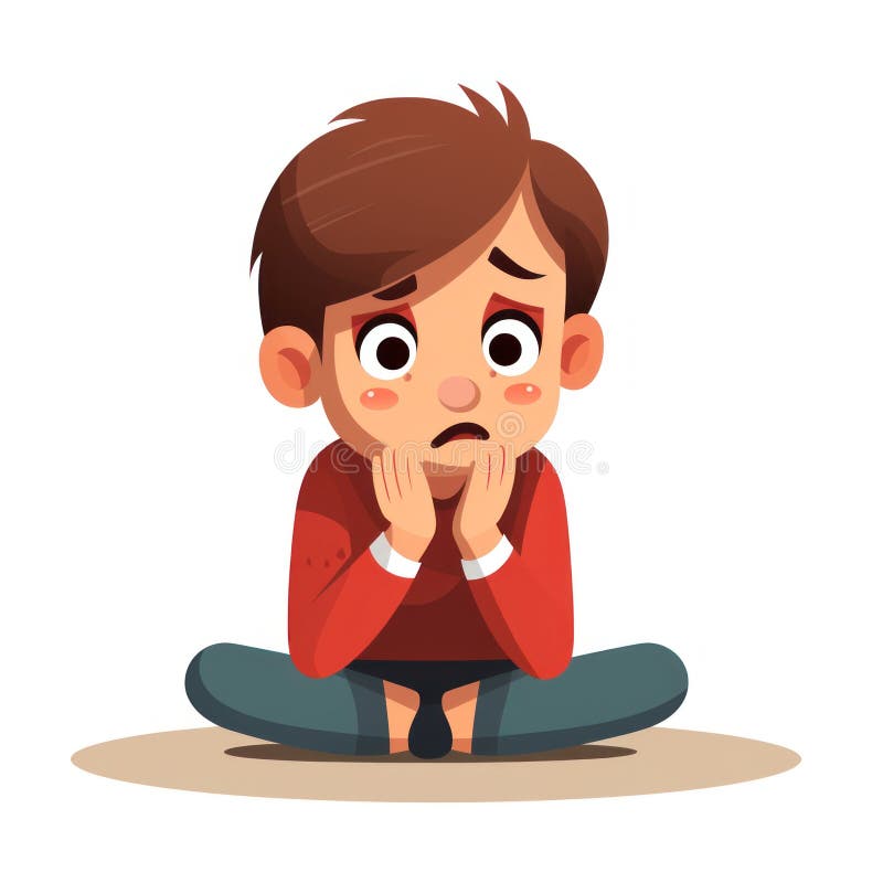 Sad Child in Minimalistic Flat Animation AI Generated Stock ...