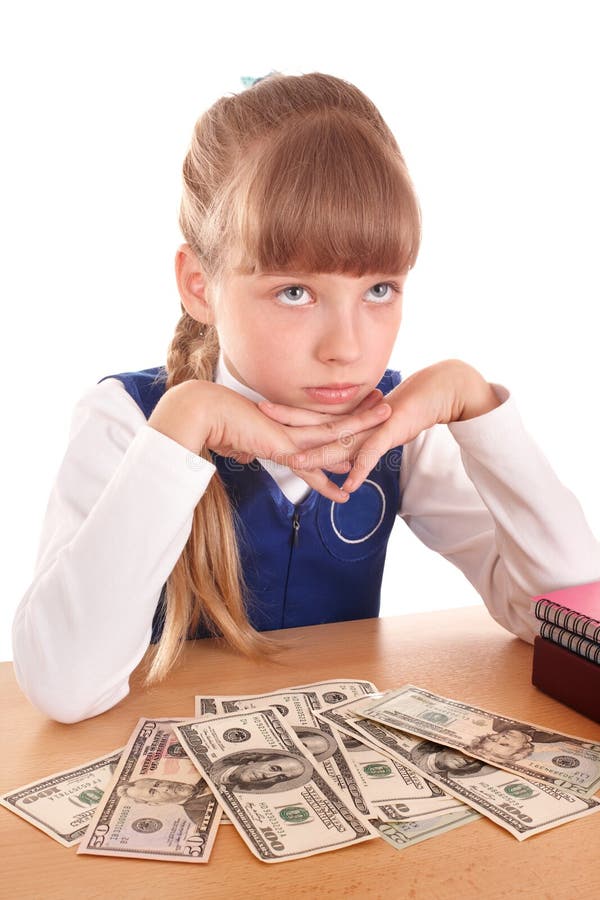 Sad Child with Money Dollar. Stock Image - Image of offspring, girl ...