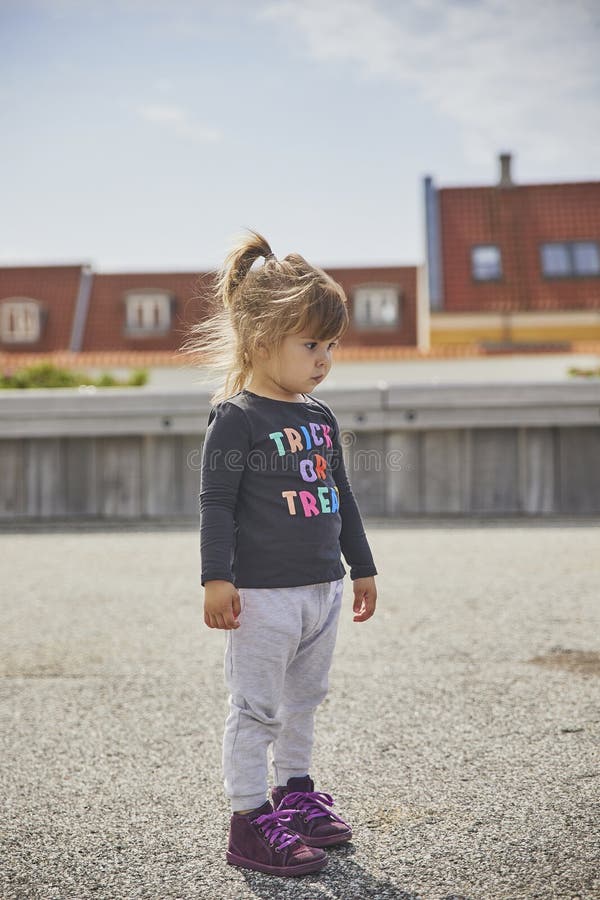 Sad Child Playing on the Embankment in Denmark Stock Image - Image of ...
