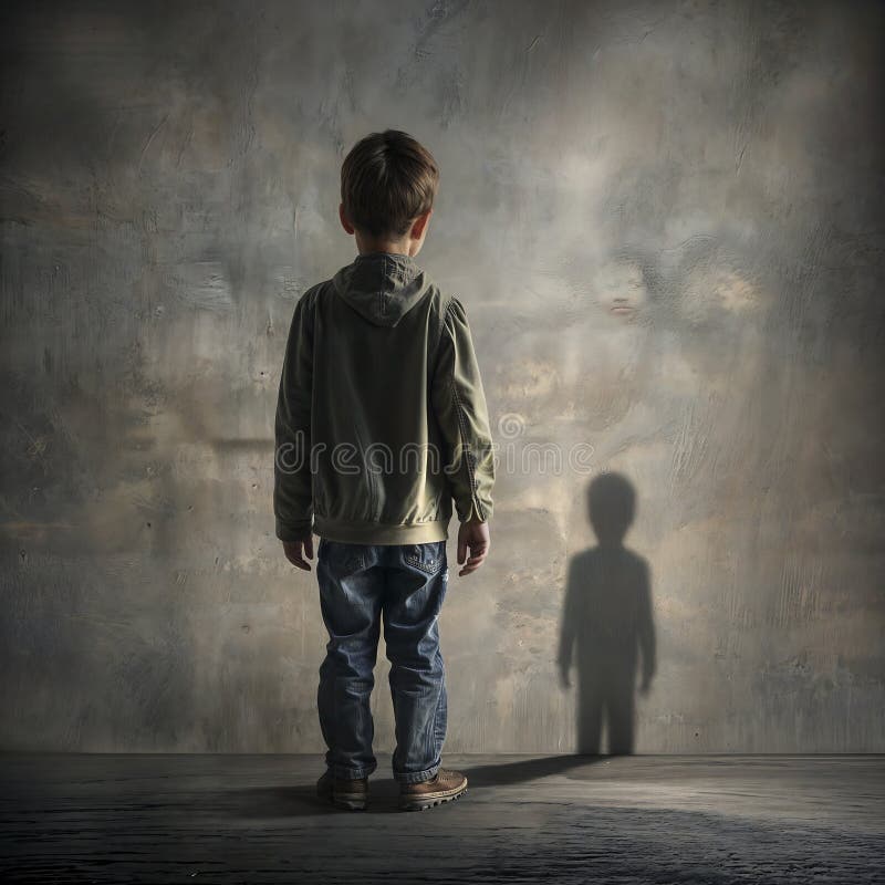 AI Generated. Sad Child, in Semi-darkness, on His Back Looking at His ...