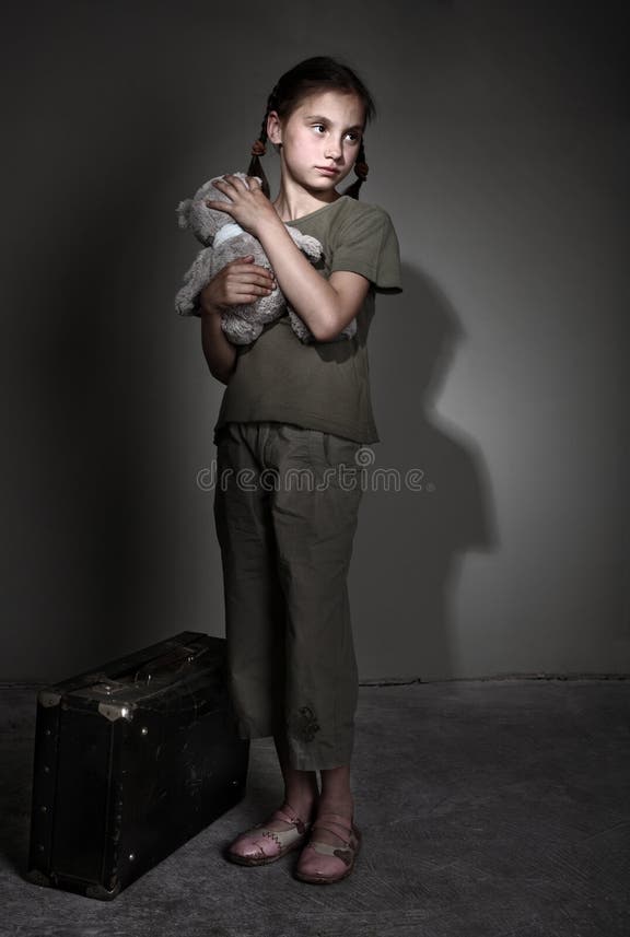 Sad child with suitcase stock photo. Image of pensive - 14704956