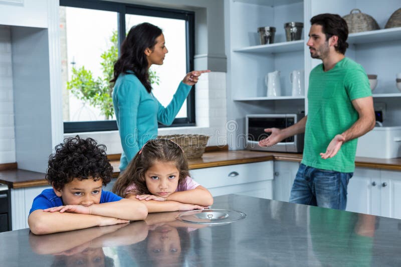 Sad Children Listening To Parents Argument Stock Image - Image of homey ...