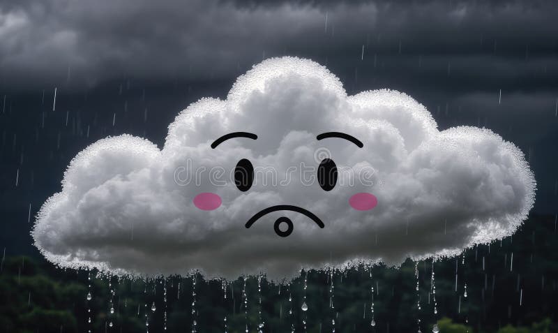 A Sad Cloud with Pink Cheeks is Crying Raindrops Stock Illustration - Illustration of crying ...