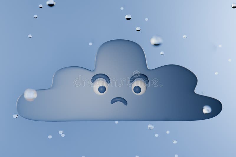 Sad Cloud with Raindrops, Depicting a Gloomy Atmosphere Stock ...