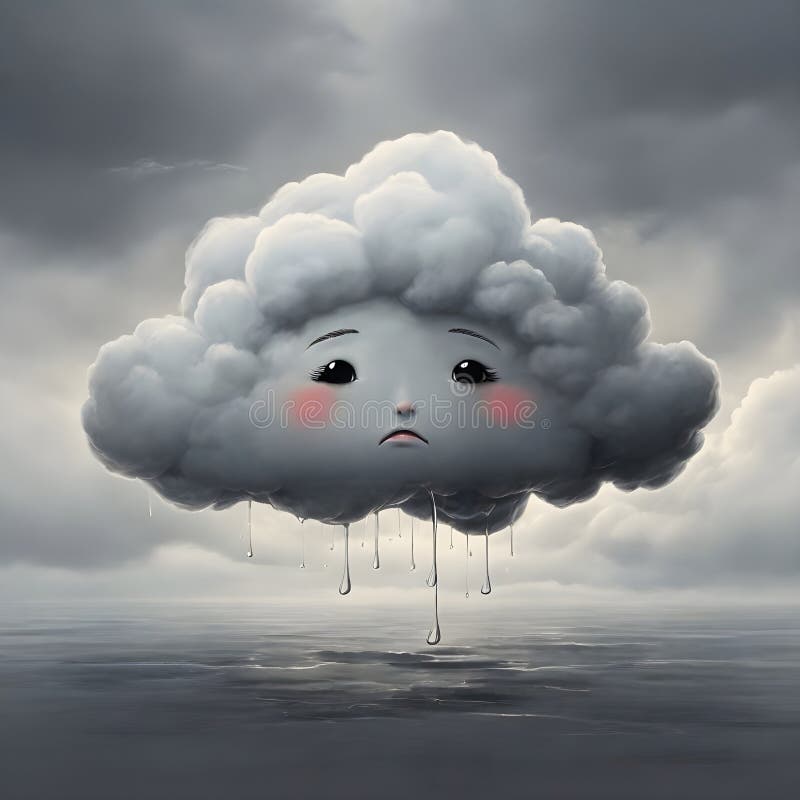 A Sad Cloud with Tears on Gray Sky Stock Illustration - Illustration of ...