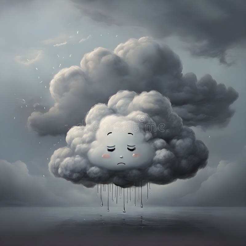 A Sad Cloud with Tears on Gray Sky Stock Illustration - Illustration of ...