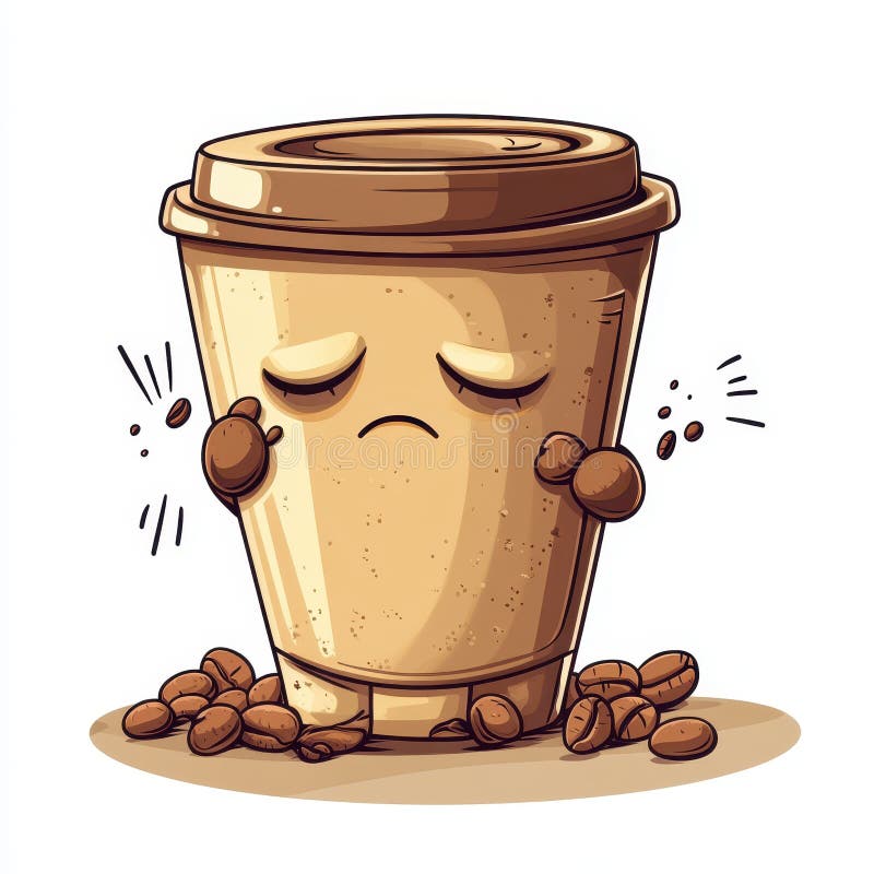 Sad Coffee Cup Cartoon Coffee Beans Beverage Drink Character ...