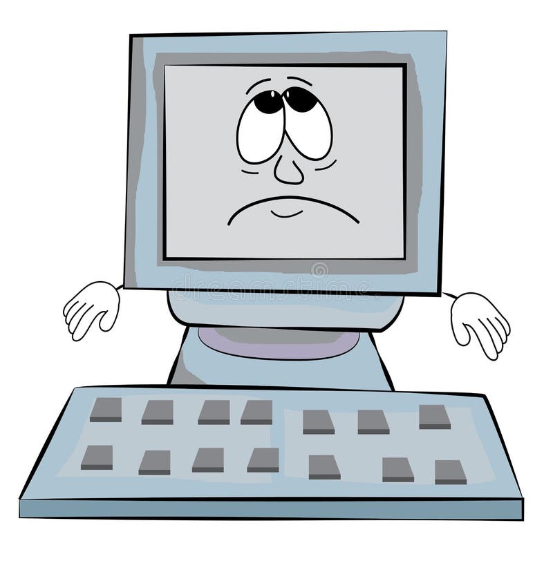 Sad Computer cartoon stock illustration. Illustration of character ...