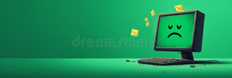 Sad Computer with Emails Flying Away Technology Frustration a Computer ...