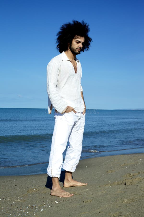 Sad Cool Man Thinking on Beach Stock Image - Image of depression ...